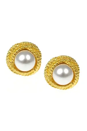KENNETH JAY LANE Barbara Bush Pearl Loveknot Clip Earrings - Gold