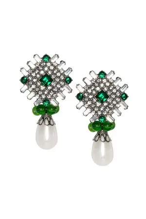 KENNETH JAY LANE Emerald And Pearl Drop Clip On Earrings - White