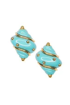 KENNETH JAY LANE Turquoise Seashell Clip-on Earrings - Gold