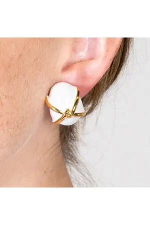 KENNETH JAY LANE X Button Clip On Earrings - White