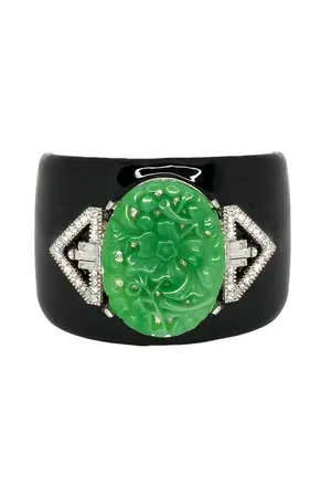 KENNETH JAY LANE Enamel Cuff With Carved Jade