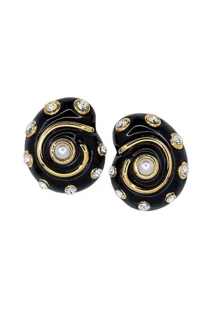 KENNETH JAY LANE Kenneth Jay Lane Black Snail Clip Earrings - Gold