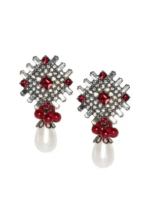 KENNETH JAY LANE Ruby And Pearl Drop Earrings - Gold