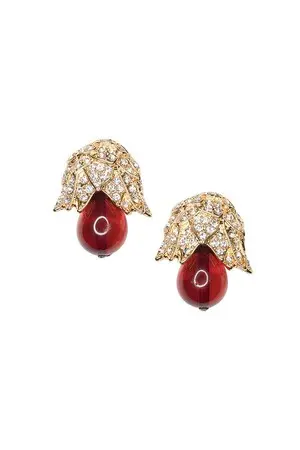 KENNETH JAY LANE Jackie Kennedy Onassis Ruby Bud Clip-on Earrings - Gold