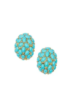 KENNETH JAY LANE Turquoise Cabochon Hoop Clip Earrings - Gold
