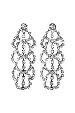 KENNETH JAY LANE Crystal Lace Drop Clip Earrings - Silver