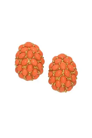 KENNETH JAY LANE Cabochon Hoop Clip Earrings - Coral