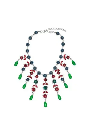 KENNETH JAY LANE Sapphire, Ruby & Emerald Drop Necklace - Silver