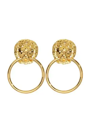 KENNETH JAY LANE Lion Head Doorknocker Clip-on Earrings - Gold