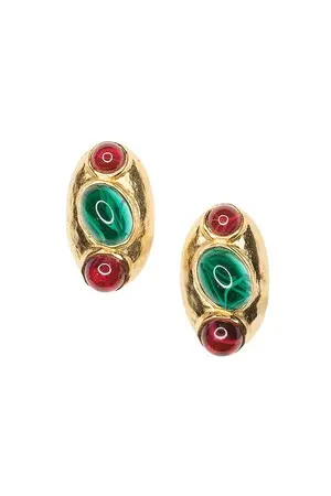 KENNETH JAY LANE Ruby And Emerald Clip On Earrings - Gold