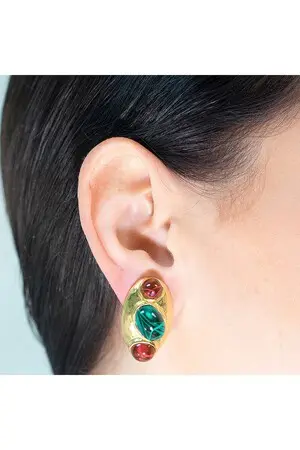 KENNETH JAY LANE Ruby And Emerald Clip On Earrings
