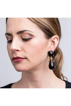 KENNETH JAY LANE Square Top Drop Clip Earrings - Black