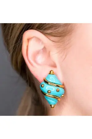 KENNETH JAY LANE Turquoise Shell With Dots Clip Earrings - Gold