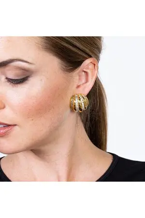 KENNETH JAY LANE Tone And Rhinestone Clip Earrings - Gold