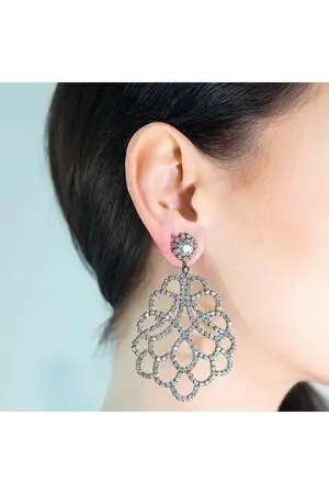 KENNETH JAY LANE Crystal Lace Clip-on Drop Earrings