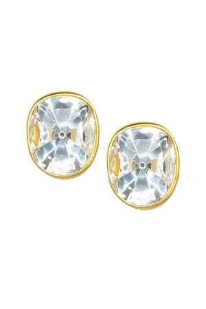 KENNETH JAY LANE Faceted Crystal Clip Earrings - Gold