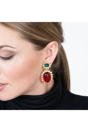 KENNETH JAY LANE Emerald And Ruby Drop Clip Earrings - Gold