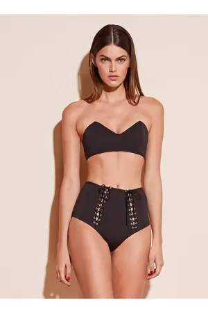 FLEUR DU MAL Lace Up High Waist Bikini Bottom - Black / White