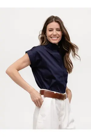 SARAH ALEXANDRA Cap Sleeve Pique Shirt