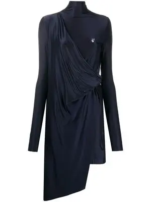 Off-White Logo Print Draped Asymmetric Dress
