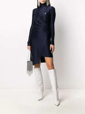 Off-White Logo Print Draped Asymmetric Dress