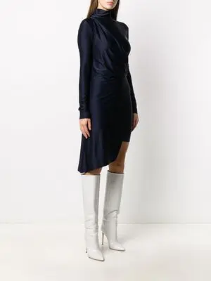 Off-White Logo Print Draped Asymmetric Dress