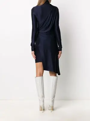 Off-White Logo Print Draped Asymmetric Dress