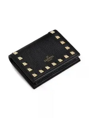 Valentino Garavani Compact Rockstud Wallet In Grainy Calfskin Leather