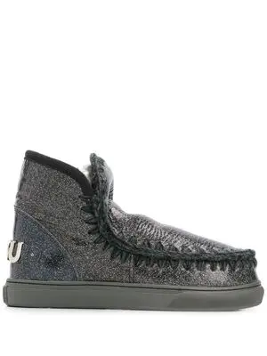 Mou Crochet Stitch-trim Glitter Boots