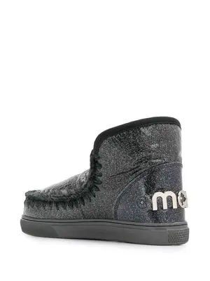 Mou Crochet Stitch-trim Glitter Boots