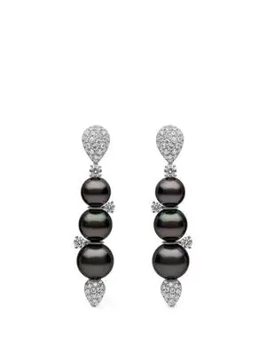 Yoko London 18kt White Gold Tahitian Pearl And Diamond Drop Earrings - Silver