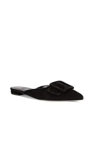Manolo Blahnik Maysale 10 Suede Mule - Black