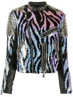 Philipp Plein Zebra Leather Biker Jacket