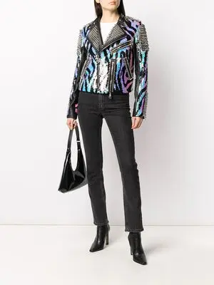 Philipp Plein Zebra Leather Biker Jacket