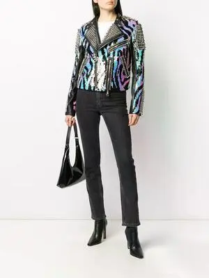 Philipp Plein Zebra Leather Biker Jacket