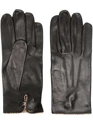 Paul Smith Striped Trim Leather Gloves - Black