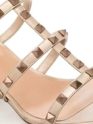 Valentino Garavani Rockstud Metallic Calfskin Leather Slide Sandals - Gold