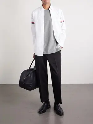 Thom Browne Grosgrain-trimmed Mélange Cotton-jersey T-shirt - Gray