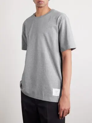 Thom Browne Grosgrain-trimmed Mélange Cotton-jersey T-shirt - Gray