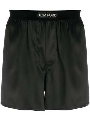 TOM FORD Logo-waistband Silk Boxers - Black