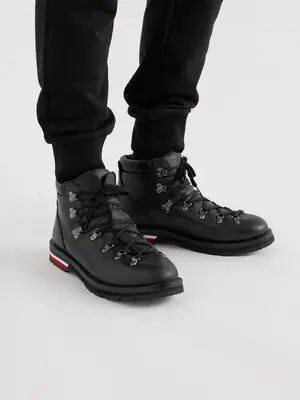 Moncler Striped Full-grain Leather Boots - Black
