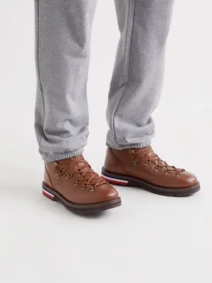 Moncler Striped Full-grain Leather Boots - Brown