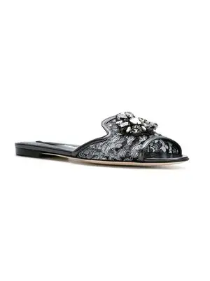 Dolce & Gabbana Bianca Rainbow Lace Brooch-detail Sandals - Black