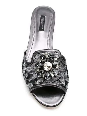 Dolce & Gabbana Bianca Rainbow Lace Brooch-detail Sandals - Black