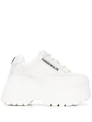 NAKED WOLFE Ridged Sole Platform Sneakers - White