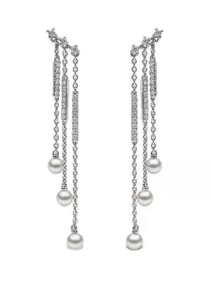 Yoko London 18kt White Gold Akoya Pearl And Diamond Drop Earrings - Silver