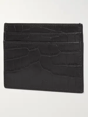 Saint Laurent Logo-appliquéd Croc-effect Leather Cardholder
