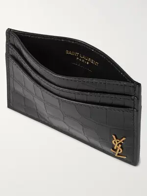Saint Laurent Logo-appliquéd Croc-effect Leather Cardholder