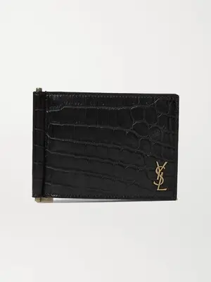 Saint Laurent Logo-appliquéd Croc-effect Leather Billfold Wallet With Money Clip - Black