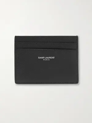 Saint Laurent Logo-print Pebble-grain Leather Cardholder - Black
